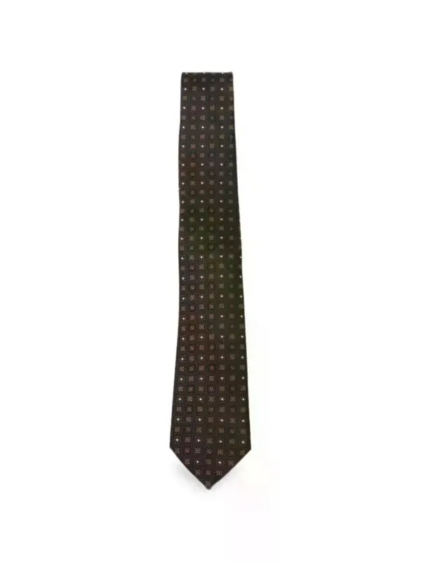 Saint Laurent Jacquard Silk Tie - Brown