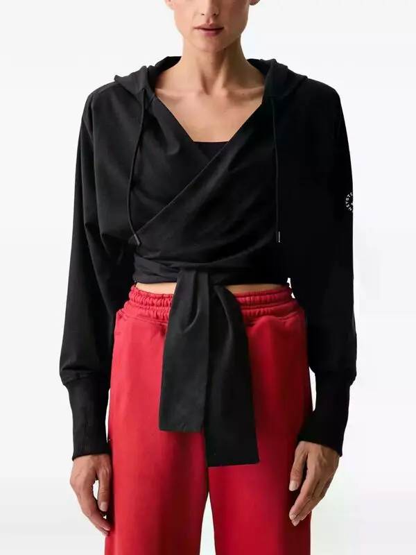Adidas By Stella McCartney Wrap-style Cropped Hoodie - Black