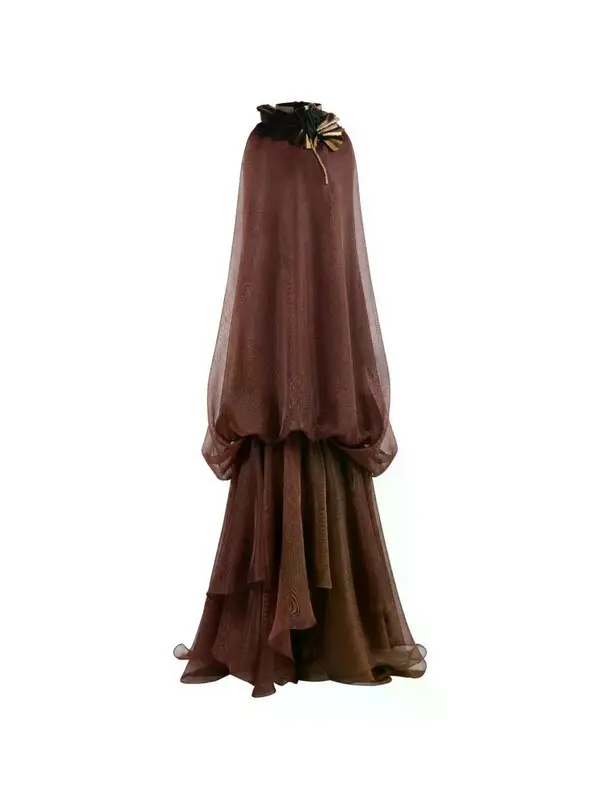 GEMY MAALOUF Pleated Ruffle Tiered Dress - Brown
