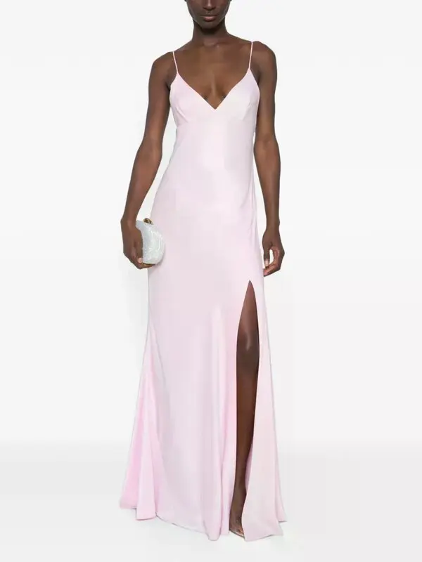 Alberta Ferretti Satin-finish Side-slit Maxi Dress - Pink