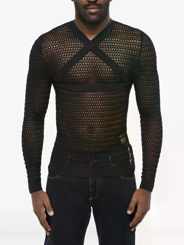 Off-White Criss-cross Net-knit Sweater - Black