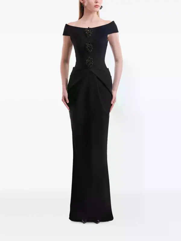 GEMY MAALOUF Off-shoulder Floral Embellished Maxi Dress - Black