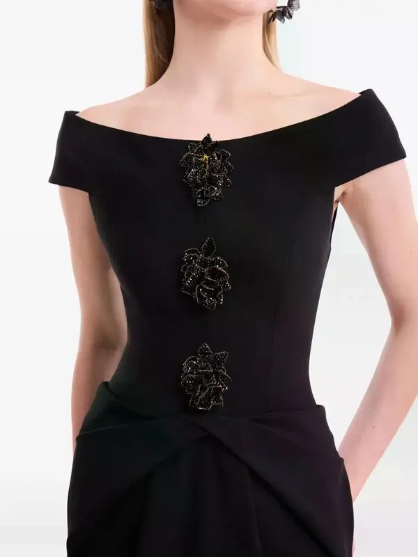 GEMY MAALOUF Off-shoulder Floral Embellished Maxi Dress