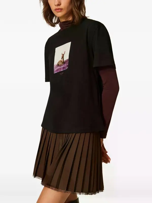 TWINSET Graphic Print Crewneck Cotton T-shirt