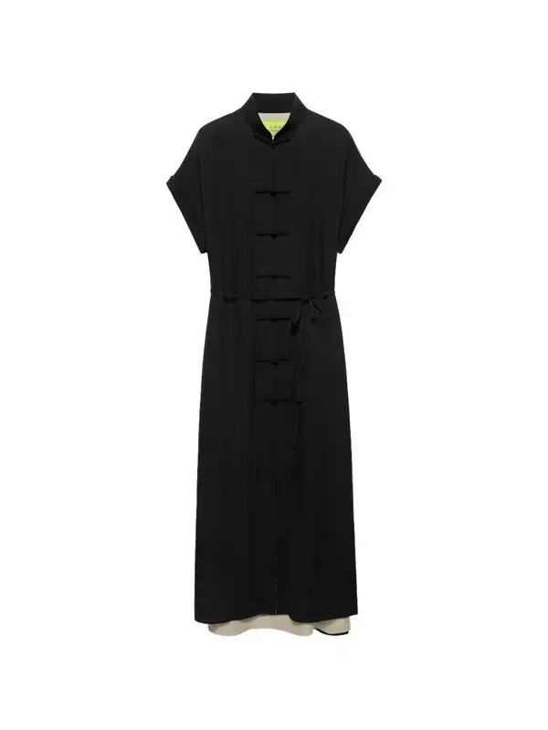 Shanghai Tang Mandarin Collar Silk Frog Fastening Shirt Dress