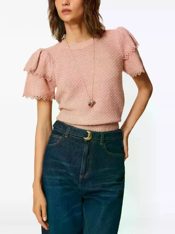 TWINSET Crew Neck Jumper With Flounces And Scalloped Trim - Pink