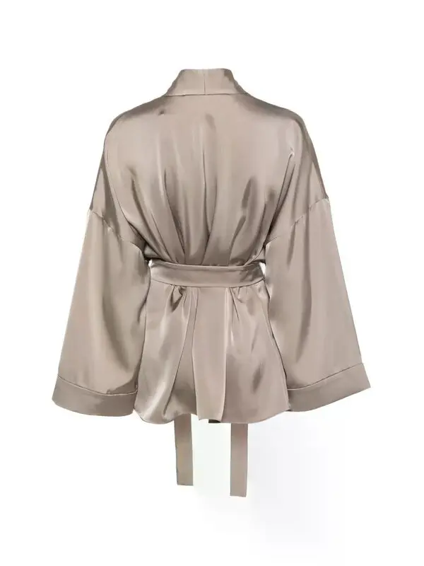 Marina Rinaldi Butterfly Belted Satin-finish Blouse - Neutrals