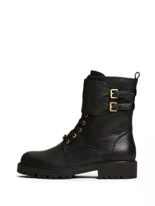 TWINSET Leather Combat Boots With Buckled Straps