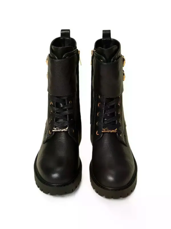 TWINSET Leather Combat Boots With Buckled Straps