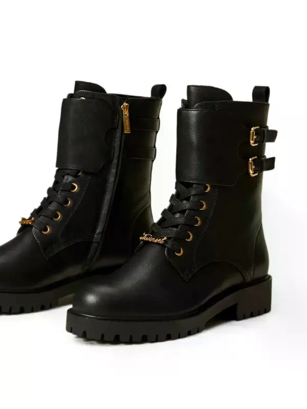 TWINSET Leather Combat Boots With Buckled Straps