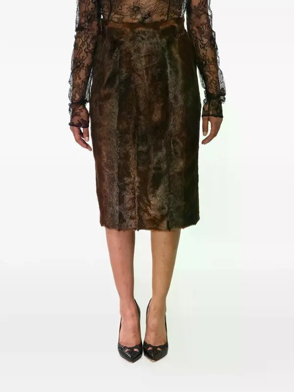 Off-White Faux-fur Pencil Midi Skirt - Brown