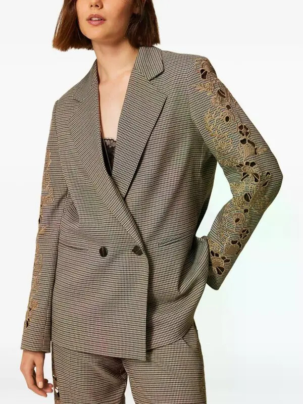 TWINSET Houndstooth Blazer With Embroidery