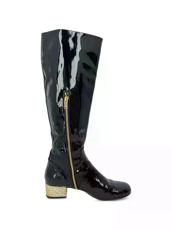 Saint Laurent Glitter Heel Knee-high Boots - Black