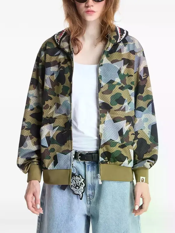 A BATHING APE Shark Camouflage Print Mesh Hoodie