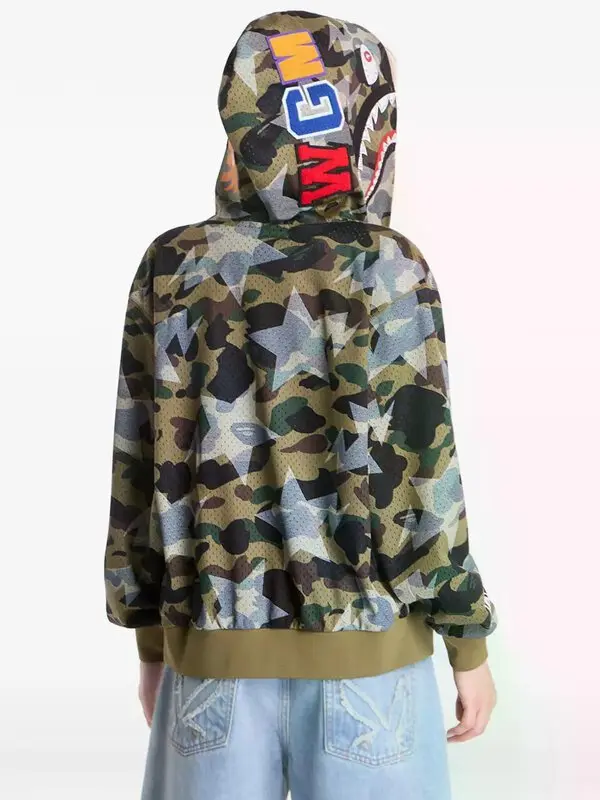 A BATHING APE Shark Camouflage Print Mesh Hoodie