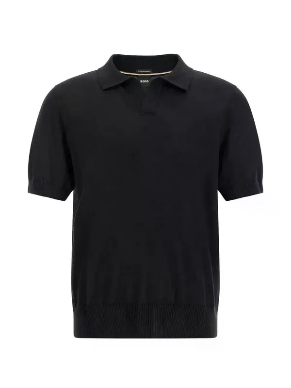 BOSS Merino Wool Knit Polo With Johnny Collar