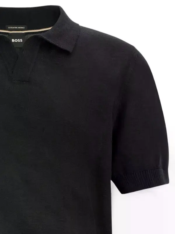 BOSS Merino Wool Knit Polo With Johnny Collar