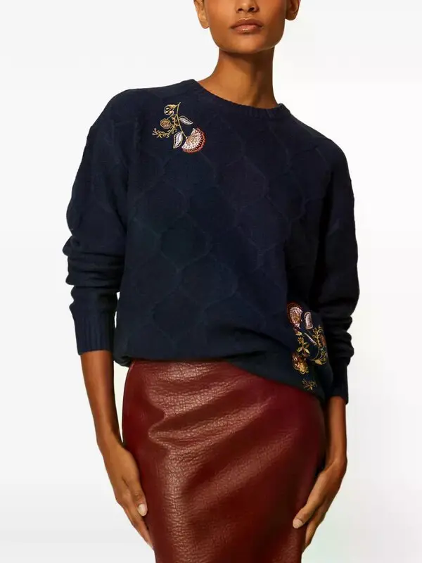 TWINSET Crew Neck Wool Jumper With Floral Embroidery