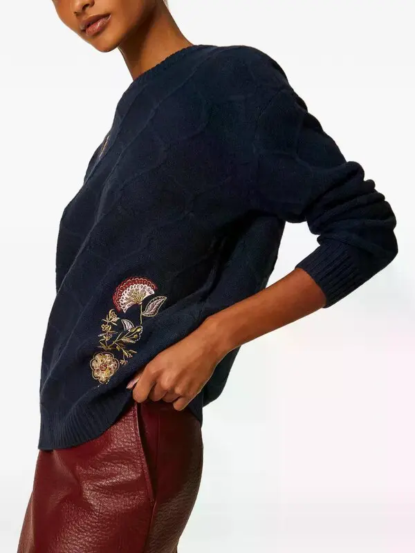 TWINSET Crew Neck Wool Jumper With Floral Embroidery