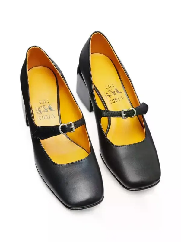 LILI CURIA Buckled Square Toe Block Heel Pumps