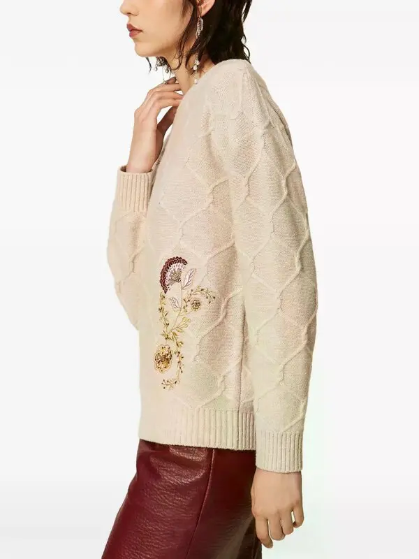 TWINSET Diamond-knit Sweater With Floral Embroidery
