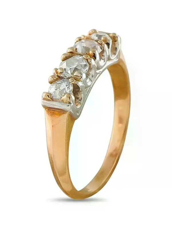 LB EXCLUSIVE 14k Yellow Platinum Four Old Mine-cut Diamond Ring