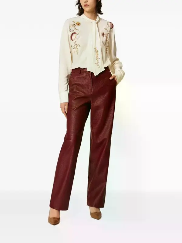 TWINSET Wide Textured Faux Leather Trousers