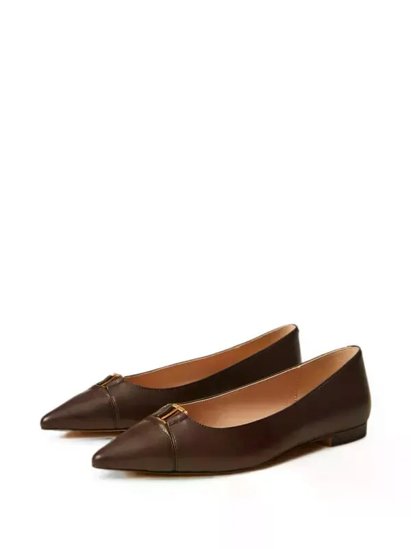 TWINSET Leather Ballerina Flats With Metal Logo