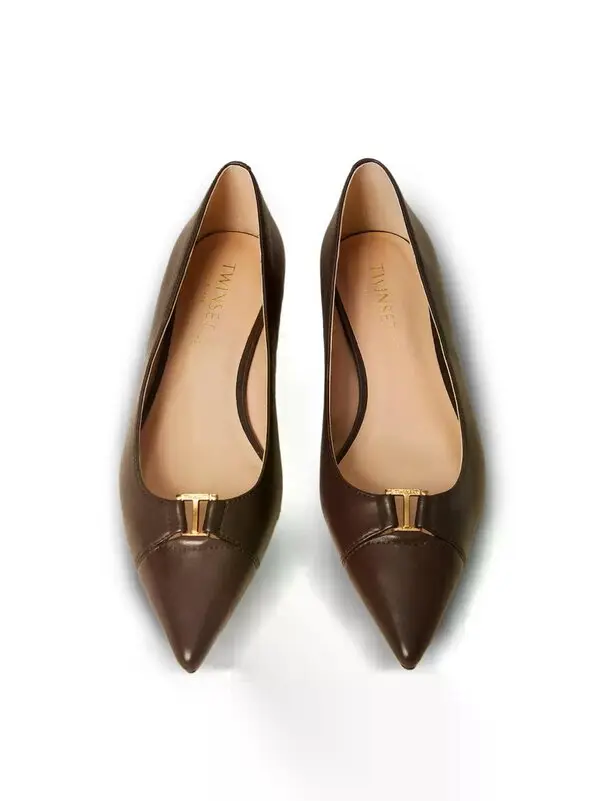 TWINSET Leather Ballerina Flats With Metal Logo
