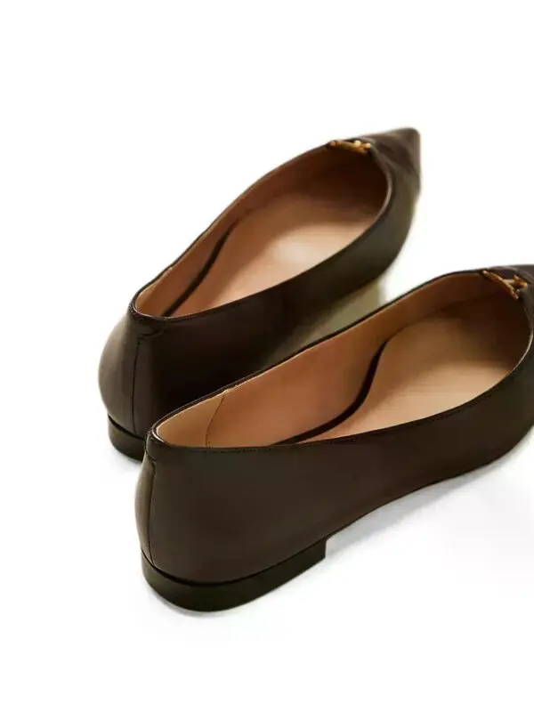 TWINSET Leather Ballerina Flats With Metal Logo