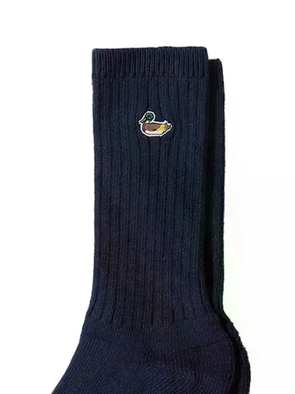 EDMMOND STUDIOS Duck Embroidered Ribbed Crew Socks