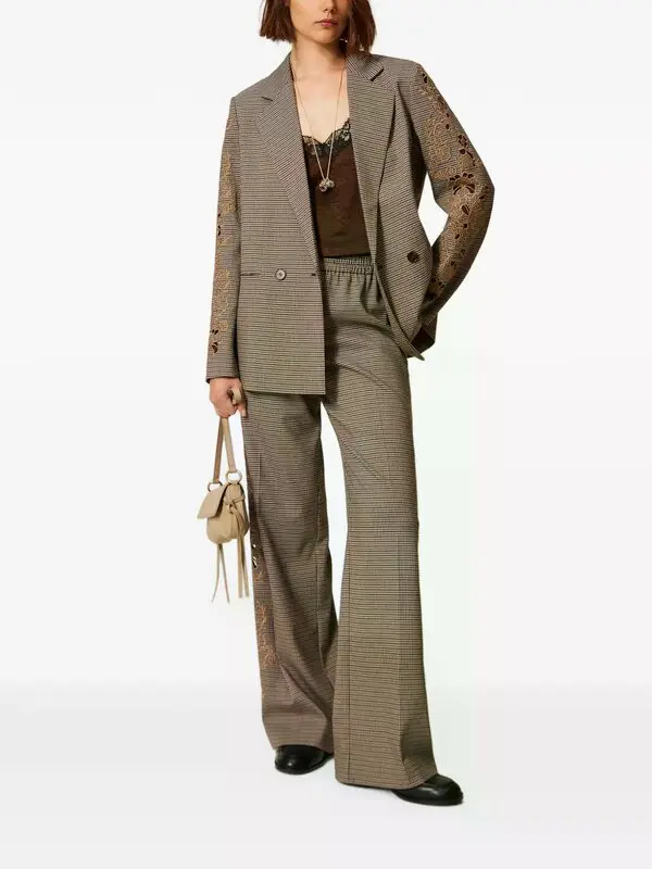 TWINSET Houndstooth Palazzo Trousers With Floral Embroidery