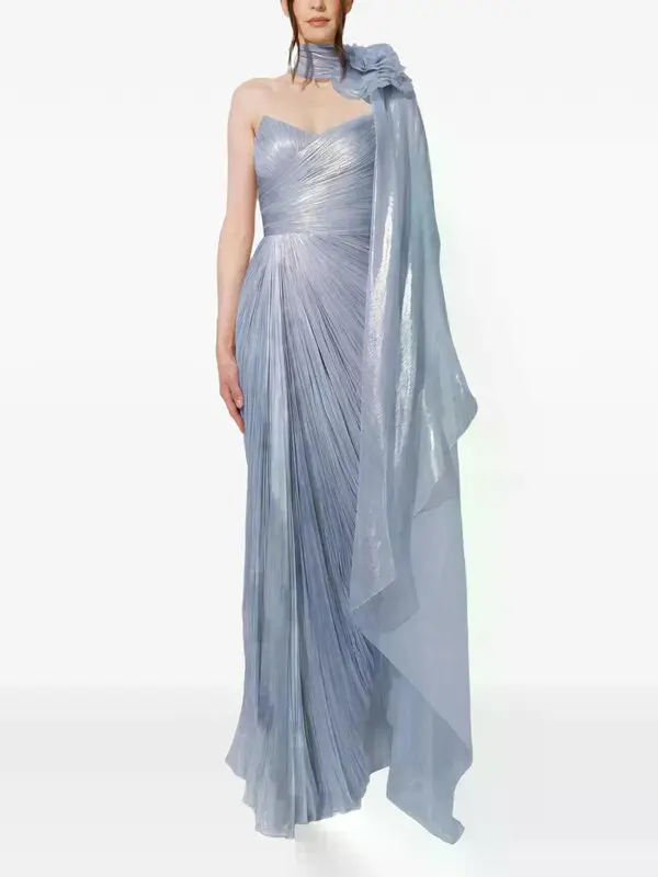 IRIS SERBAN Anette Draped Floral Appliqué Dress