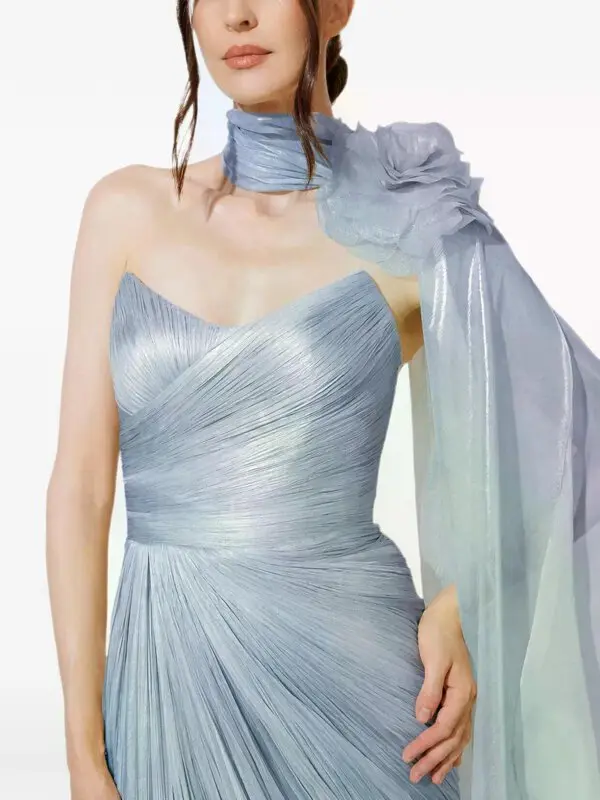 IRIS SERBAN Anette Draped Floral Appliqué Dress