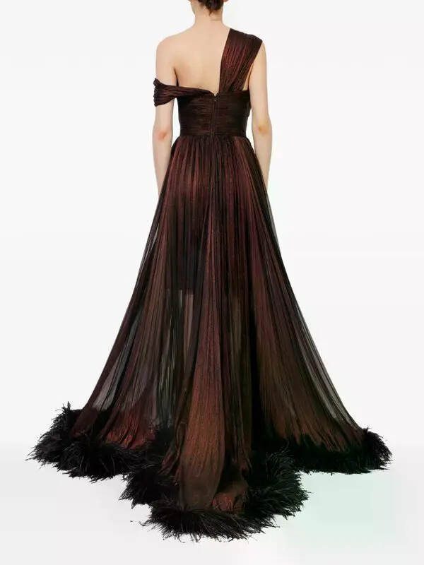 IRIS SERBAN Carla Feather-trimmed Pleated Gown