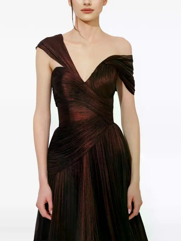 IRIS SERBAN Carla Feather-trimmed Pleated Gown