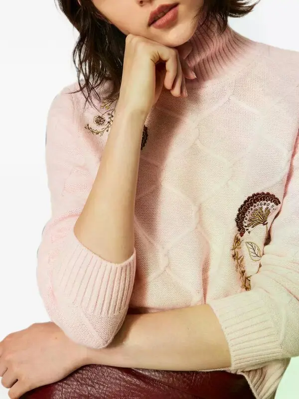 TWINSET Embroidered Floral Turtleneck Wool Jumper