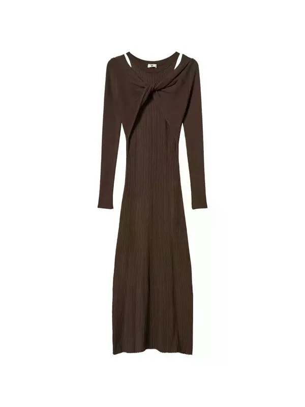 TWINSET Ribbed Knit Long Sleeve Maxi Dress With Front Knot Detail