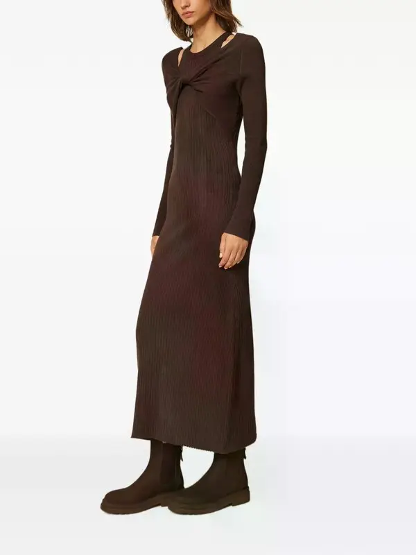 TWINSET Ribbed Knit Long Sleeve Maxi Dress With Front Knot Detail
