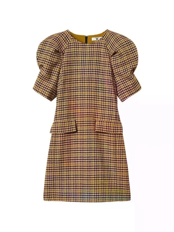 TWINSET Houndstooth Jacquard Puff Sleeve Dress