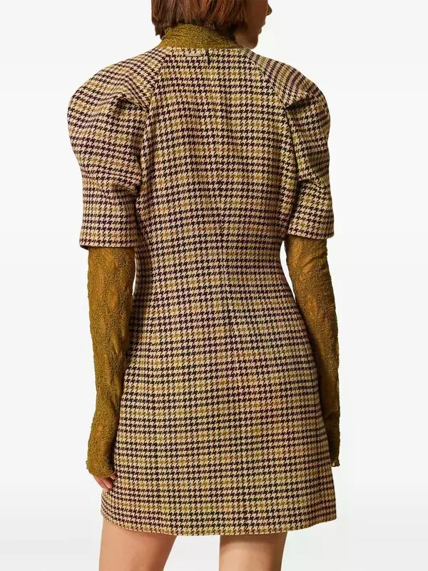 TWINSET Houndstooth Jacquard Puff Sleeve Dress