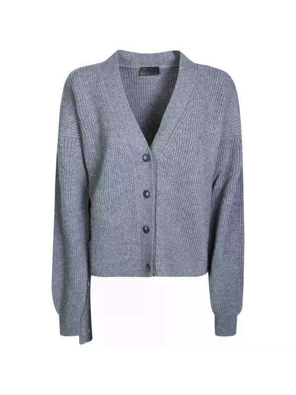 DONDUP Ribbed Knit V-neck Cardigan With Logo Plaque