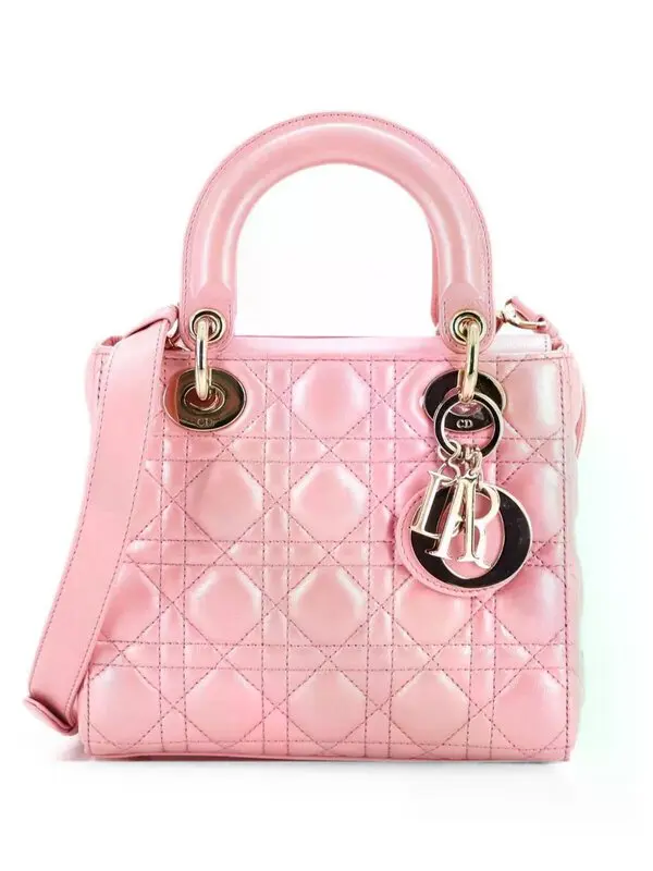 Dior Lady Bag Iridescent Cannage Quilt Lambskin Small Shoulder Bag - Pink