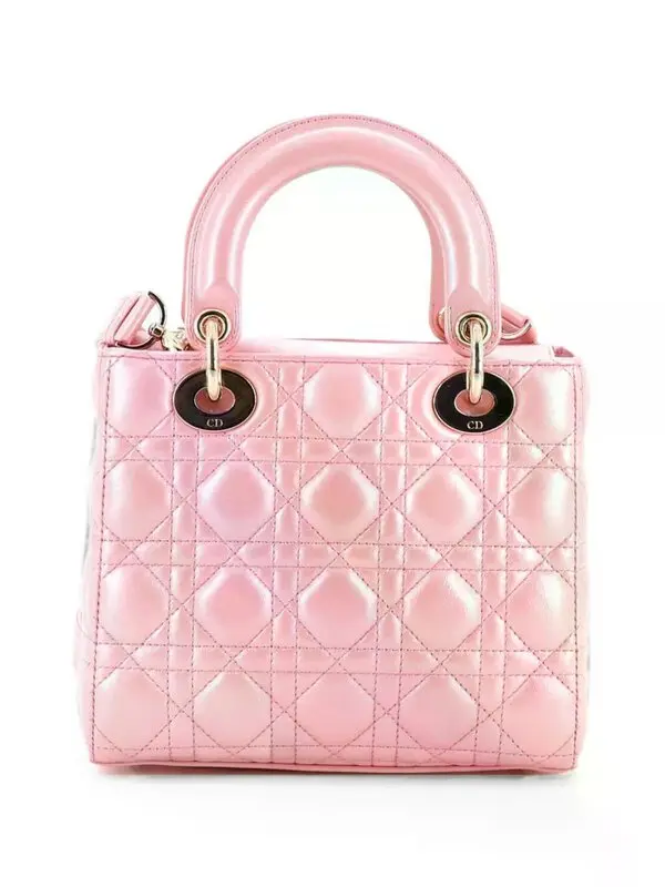 Dior Lady Bag Iridescent Cannage Quilt Lambskin Small Shoulder Bag - Pink