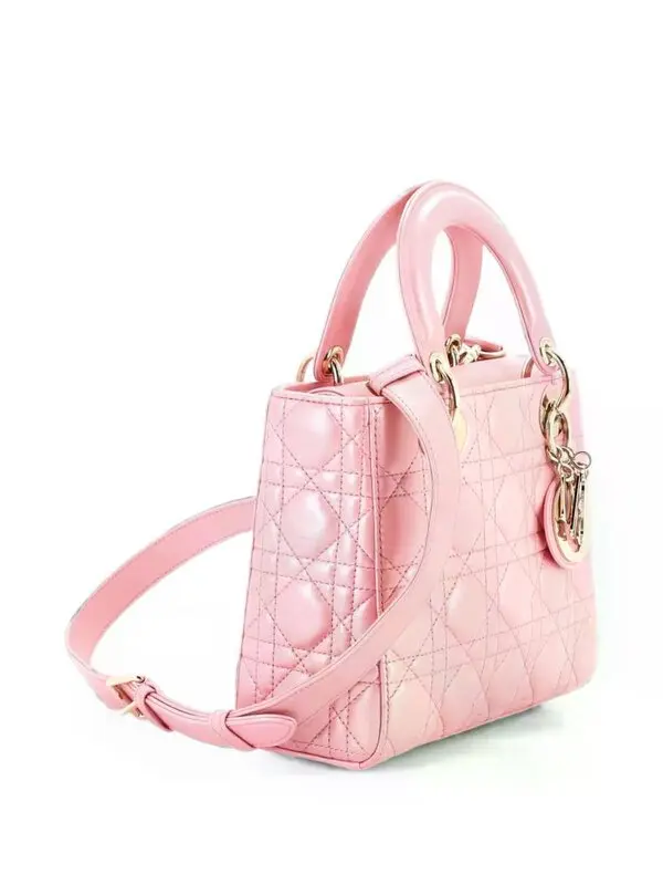 Dior Lady Bag Iridescent Cannage Quilt Lambskin Small Shoulder Bag - Pink