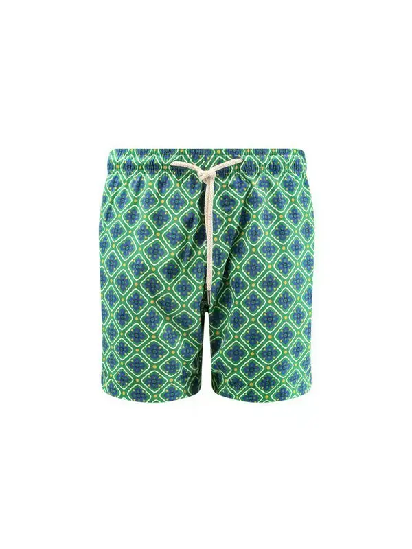 PENINSULA SWIMWEAR Pantelleria Geometric-print Swim Trunks - Green