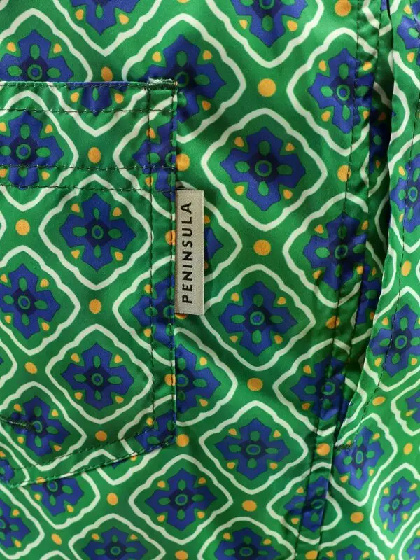 PENINSULA SWIMWEAR Pantelleria Geometric-print Swim Trunks - Green