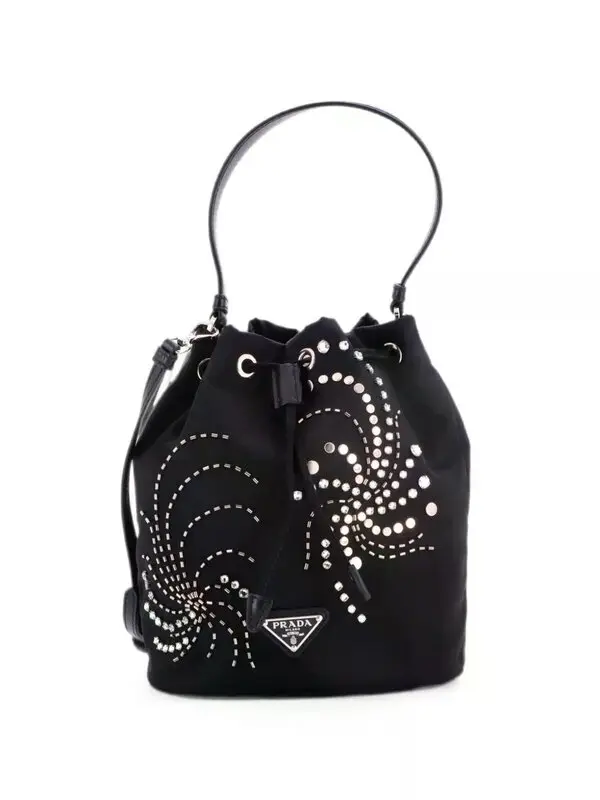 Prada Top Handle Bead Embellished Re-nylon Mini Bucket Bag