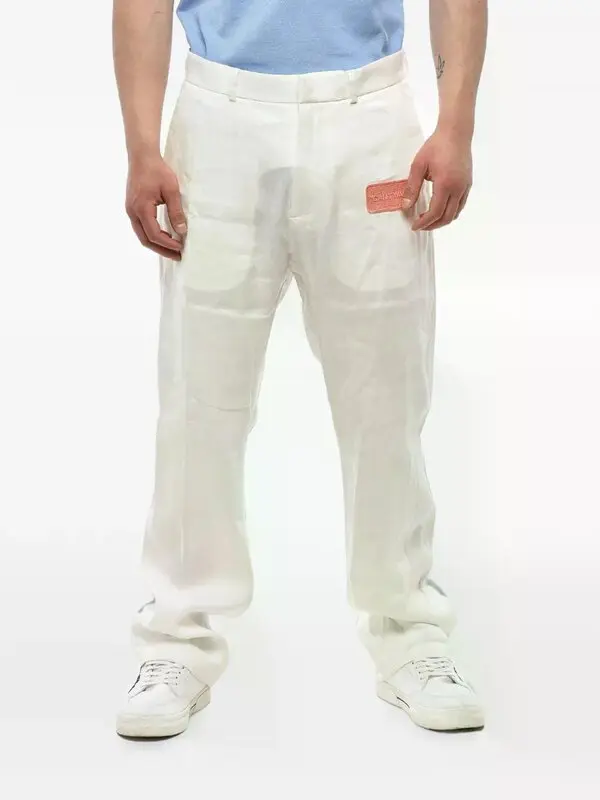 Off-White Logo-patch Linen-blend Trousers - White