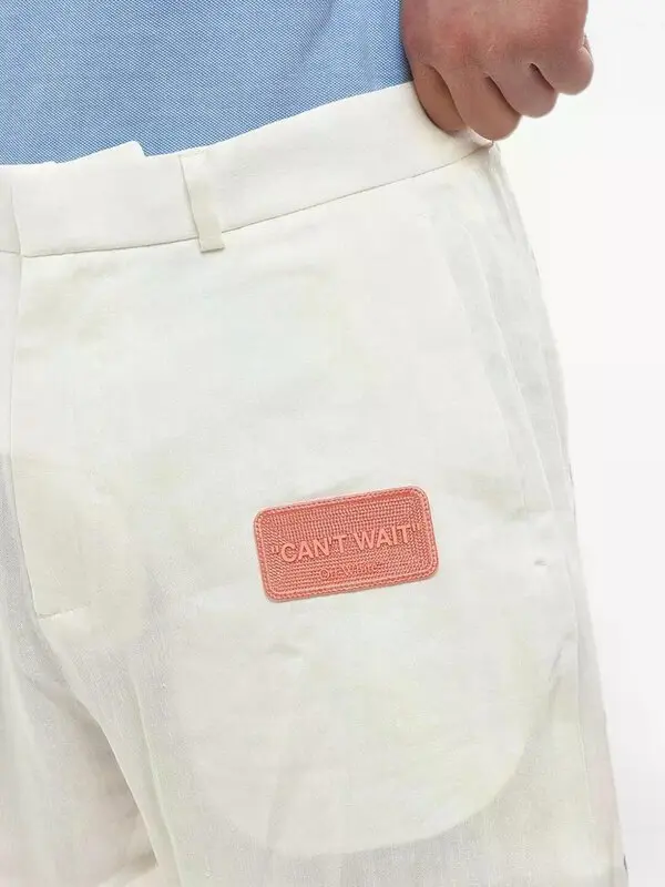 Off-White Logo-patch Linen-blend Trousers